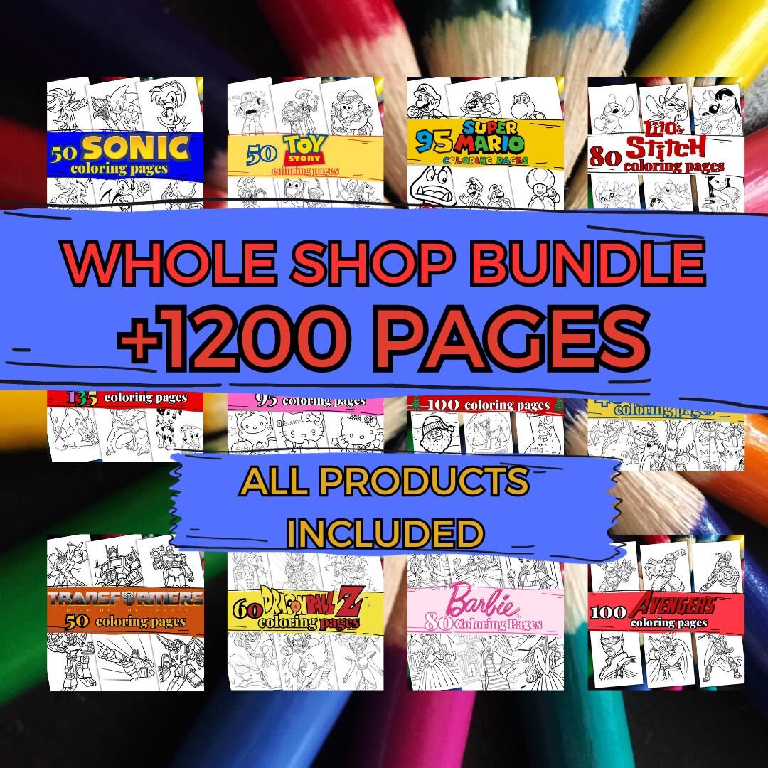 1200 Whole Shop Bundle Coloring Pages, Adults Coloring Book, Grayscale ...