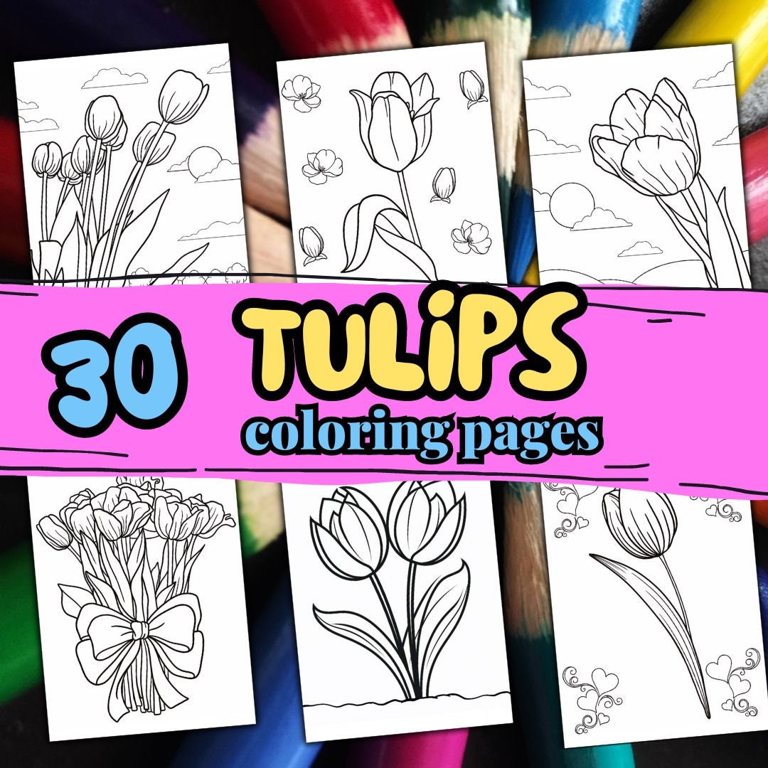 30 TULIPS Coloring Pages, A4 Format Coloring Book for Kids, Kid ...