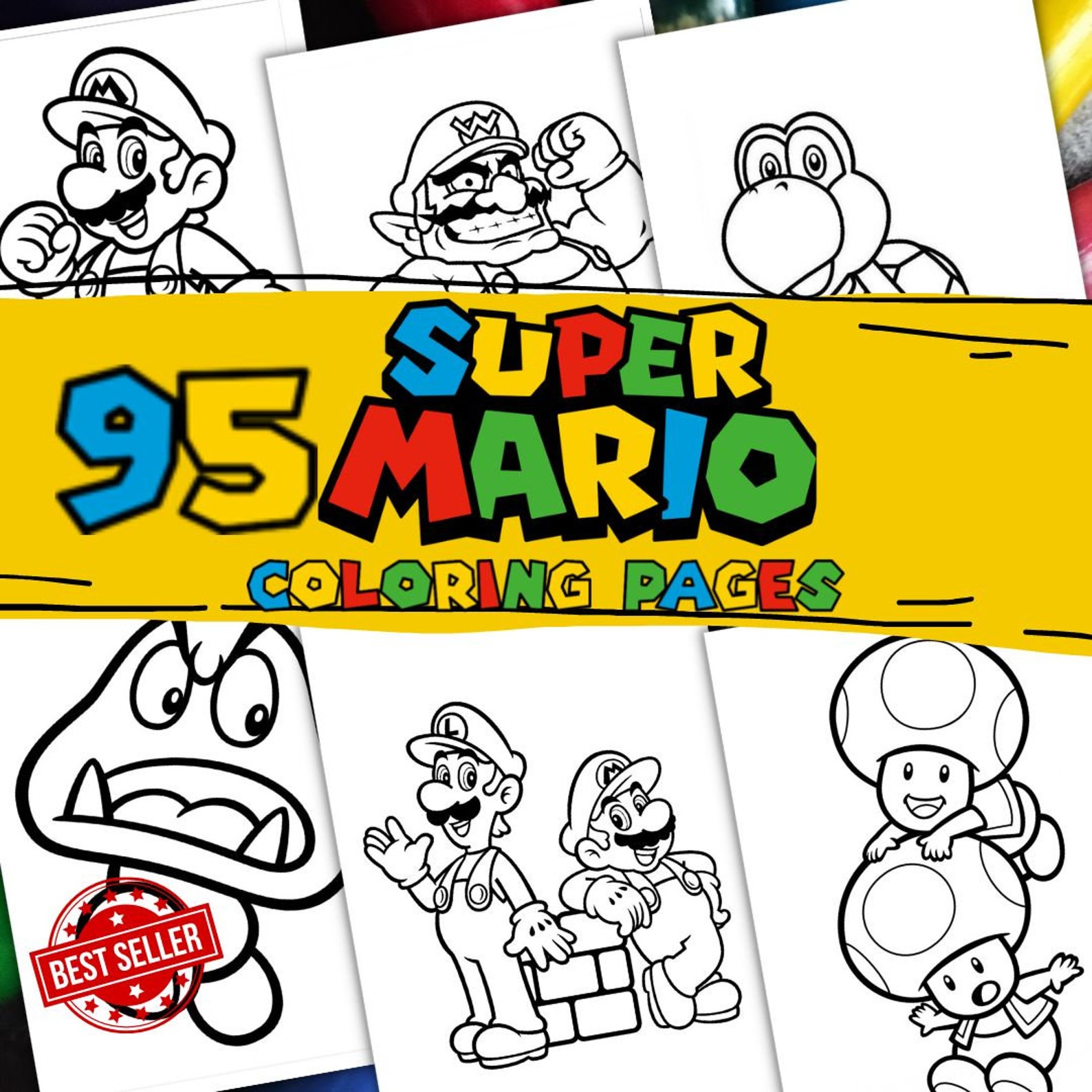95 SUPER MARIO Coloring Pages, A4 Format Coloring Book for Kids, Kid ...