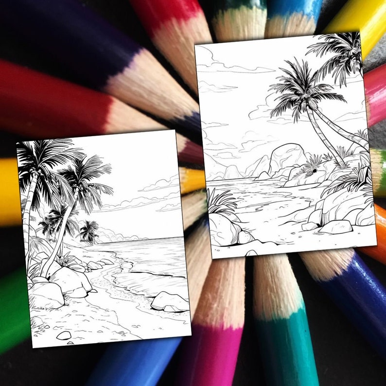 80 SUMMER BEACH Coloring Pages. Tropical Coloring Book for Kids ...