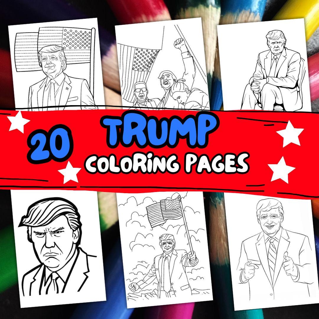 20 TRUMP Coloring Pages, A4 Format Coloring Book for Kids, Patriotic ...