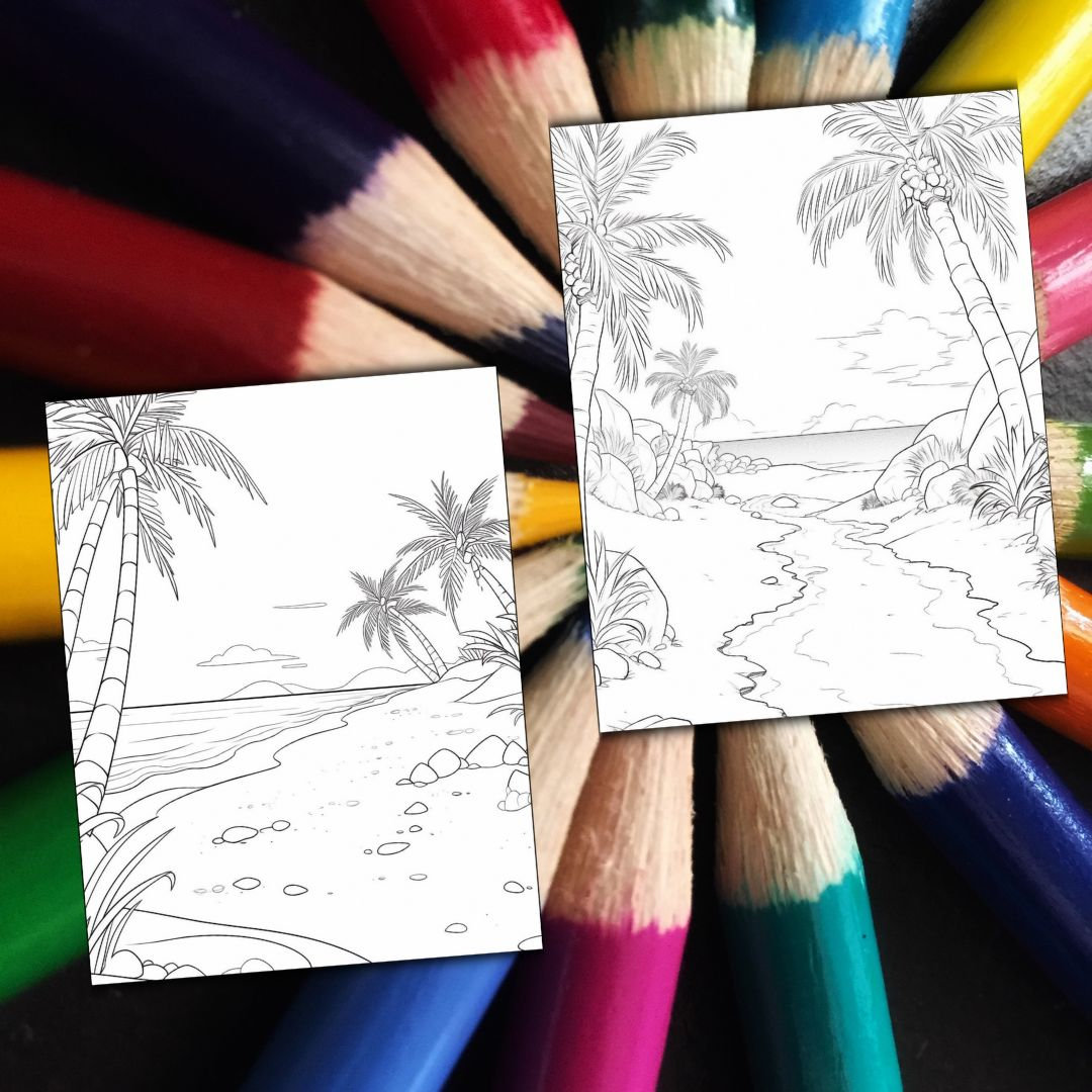 80 SUMMER BEACH Coloring Pages. Tropical Coloring Book for Kids ...
