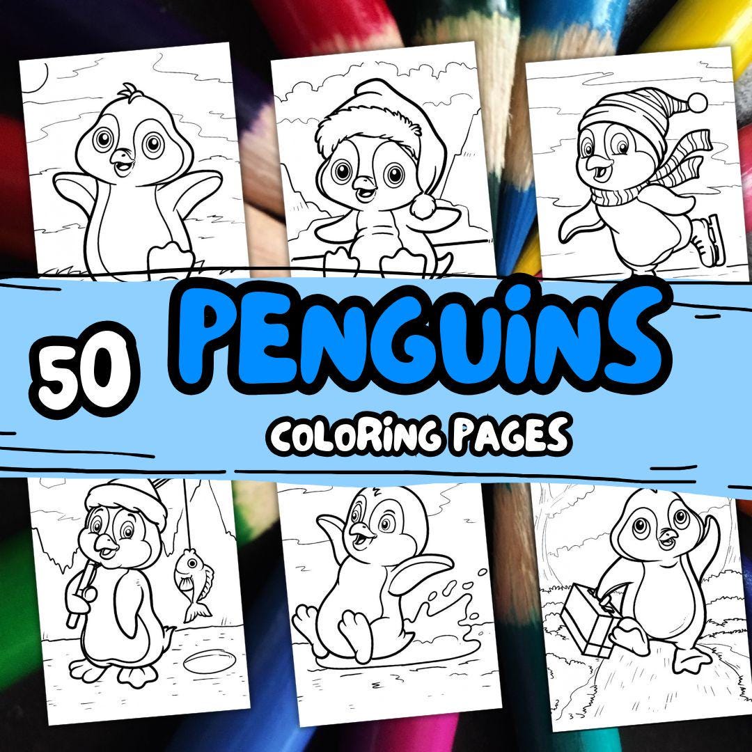 50 PENGUINS Coloring Pages, Cute Penguin Coloring Sheets Instant ...