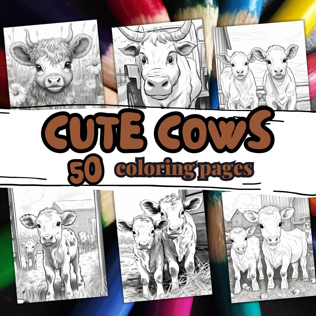50 CUTE COW Coloring Pages. Cow Coloring Book for Kids. Cow Pictures to ...