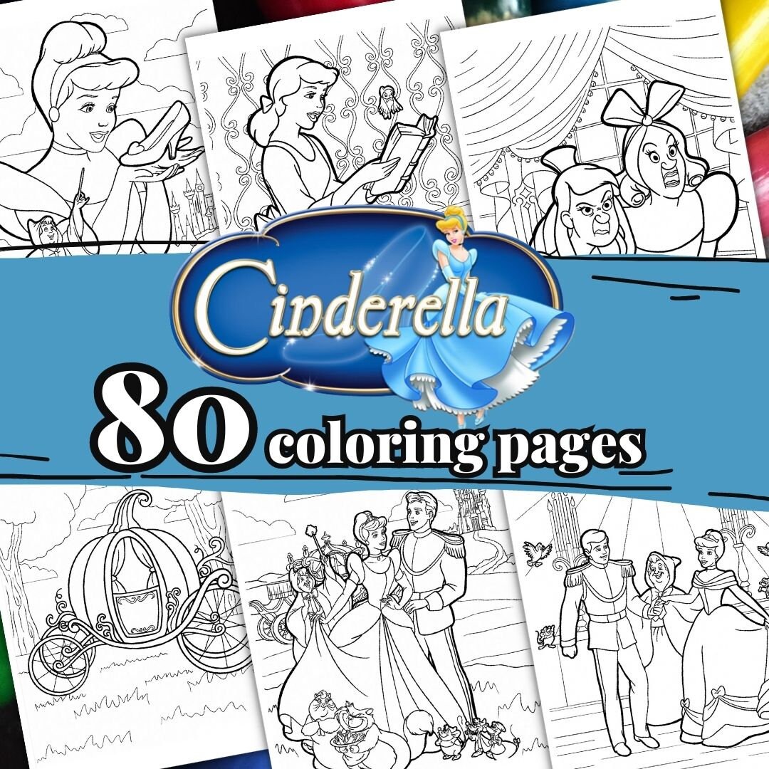 60 CINDERELLA Coloring Pages, A4 Format Coloring Book for Kids, Kid ...