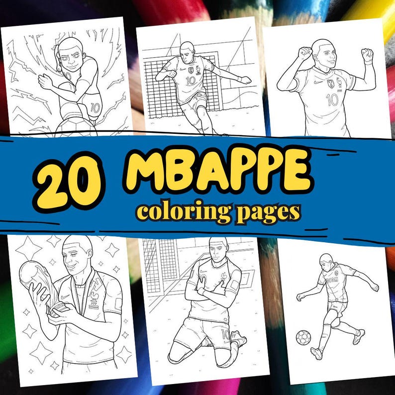 20 MBAPPE Coloring Page, Kids Cartoon Characters Coloring Sheets ...