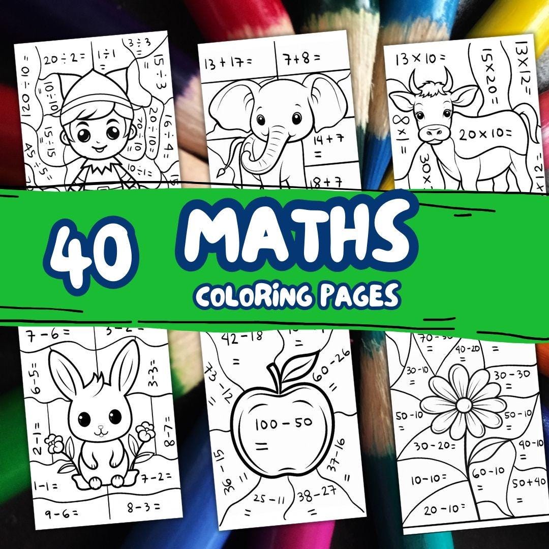 40 MATHS Coloring Pages, A4 Format Coloring Book for Kids, Kid Coloring ...