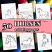 50 HORSES Coloring Pages. Cartoon Coloring Book for Kids. Printable ...