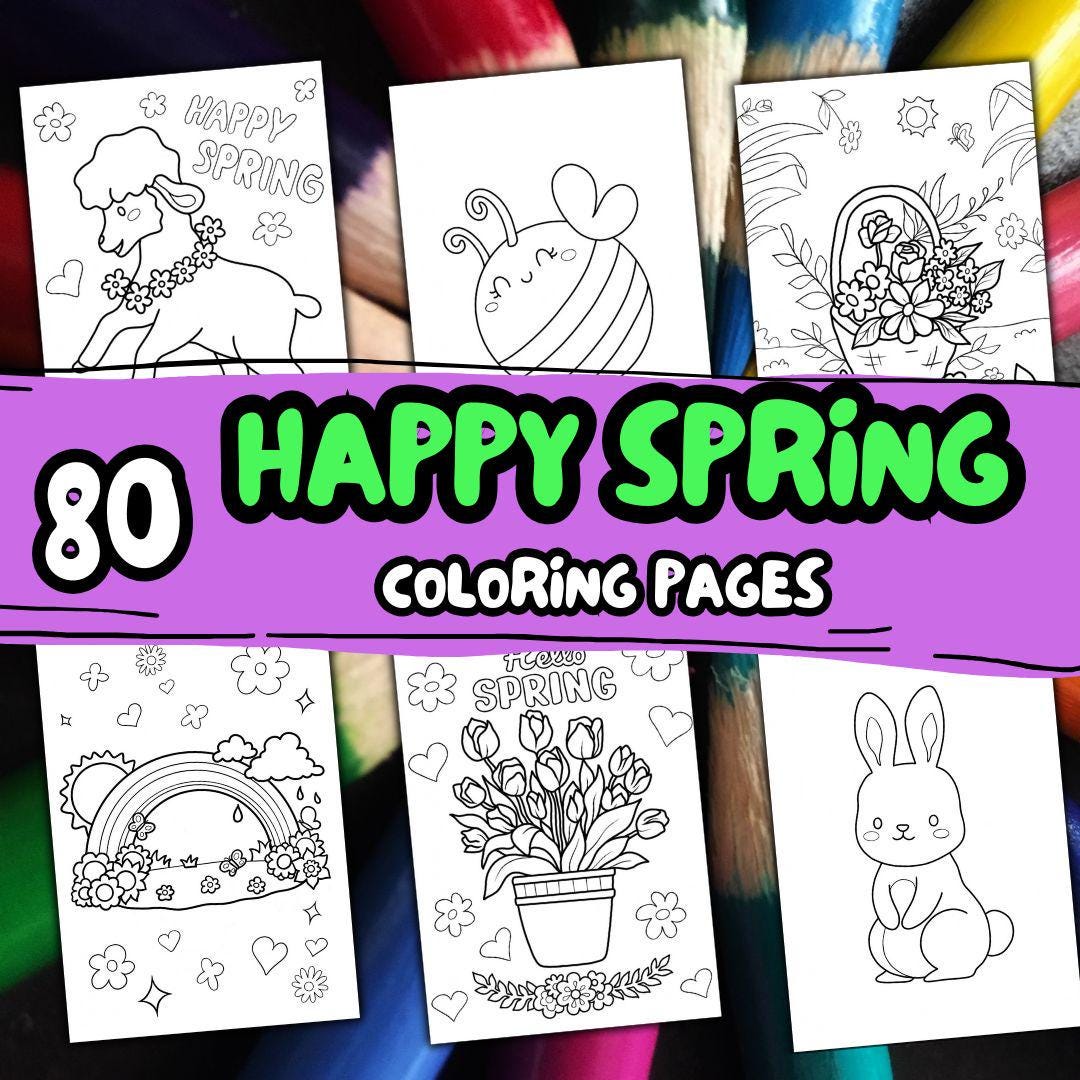 80 Spring Coloring Page, Kids Spring Activities Coloring Sheets Instant ...