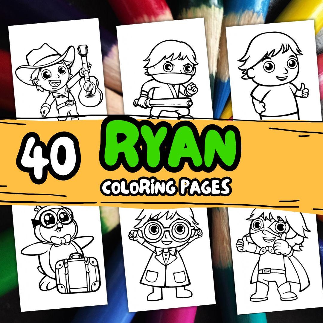 40 RYAN Coloring Pages. Cartoon Coloring Book for Kids. Printable ...