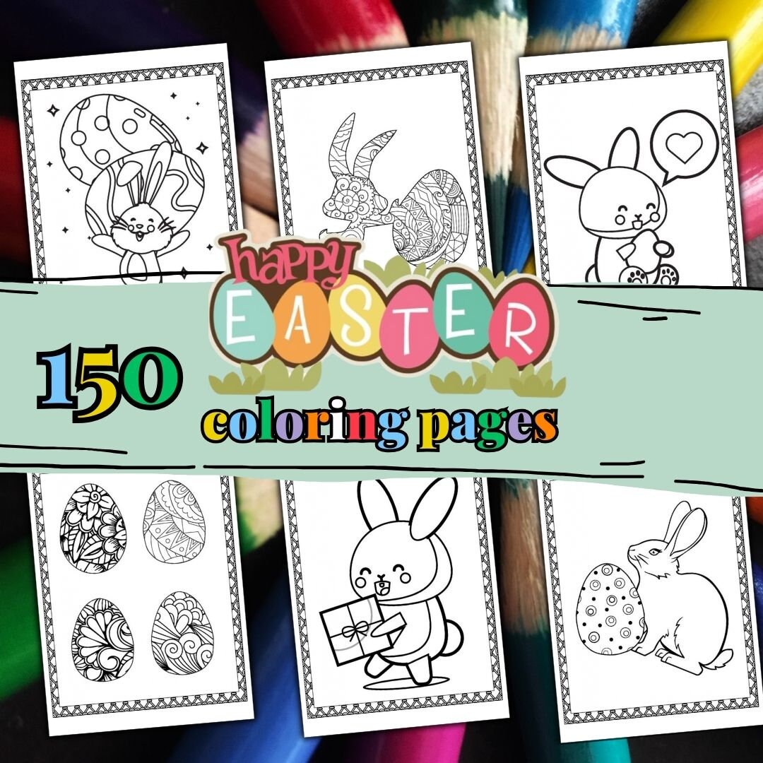 150 HAPPY EASTER Coloring Pages. Cartoon Coloring Book for Kid ...