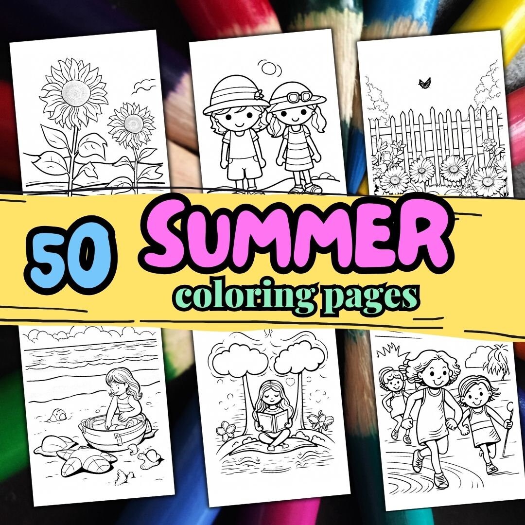 50 SUMMER Coloring Pages. Cartoon Coloring Book for Kid. Printable ...