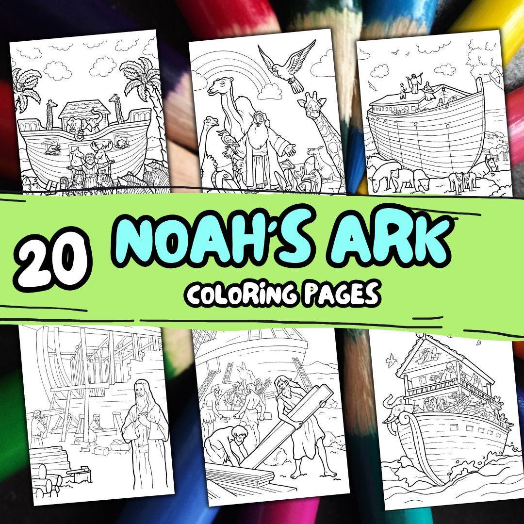 20 Noah's Ark Bible Coloring Pages. Religious Coloring Book for Kids ...