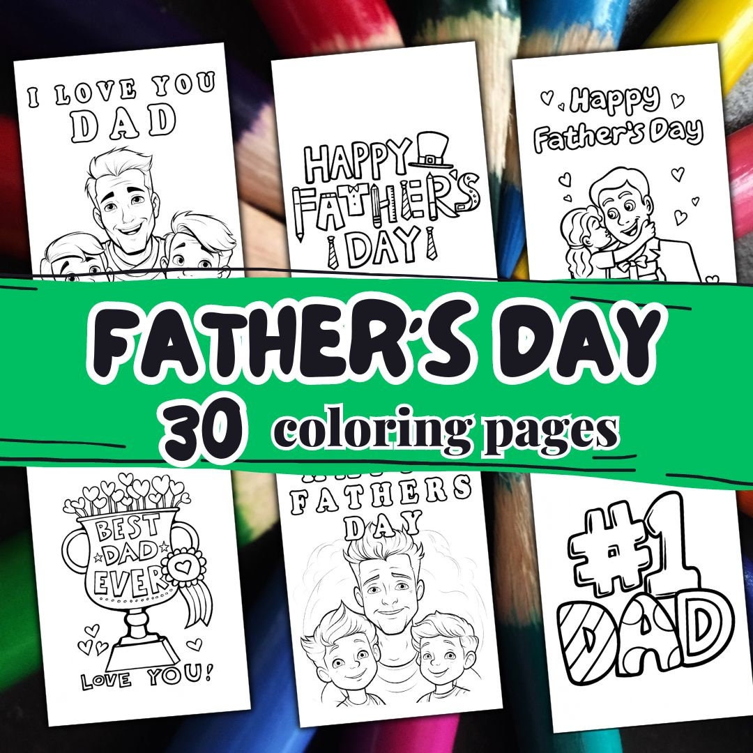 30 FATHER'S DAY Coloring Pages. Cartoon Coloring Book for Kids ...