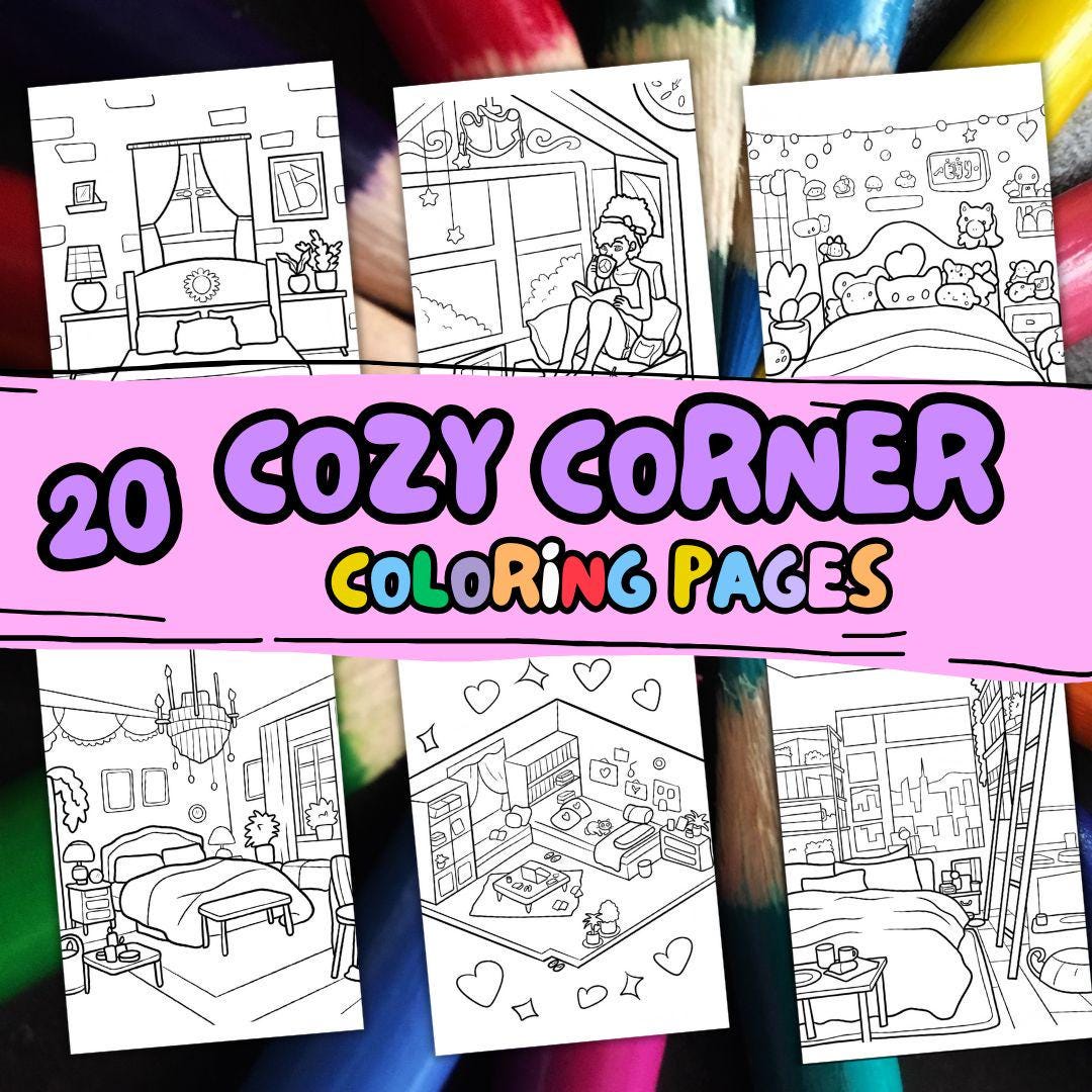20 Cozy Corner Coloring Pages, A4 Format Coloring Book for Kids, Kid ...