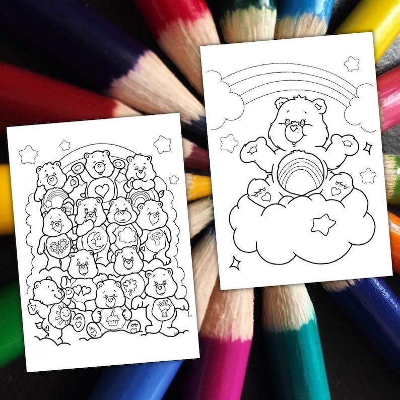 50 CARE BEARS Coloring Pages, A4 Format Coloring Book for Kids, Kid ...