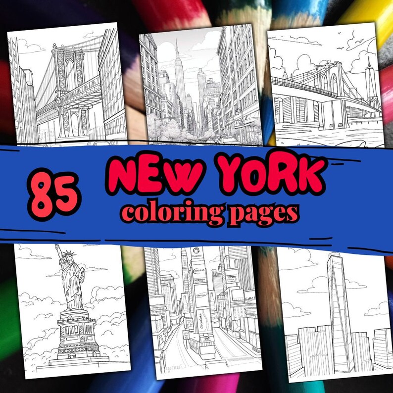 85 NEW YORK CITY Coloring Pages. Street Landscape Coloring Book for Kid ...