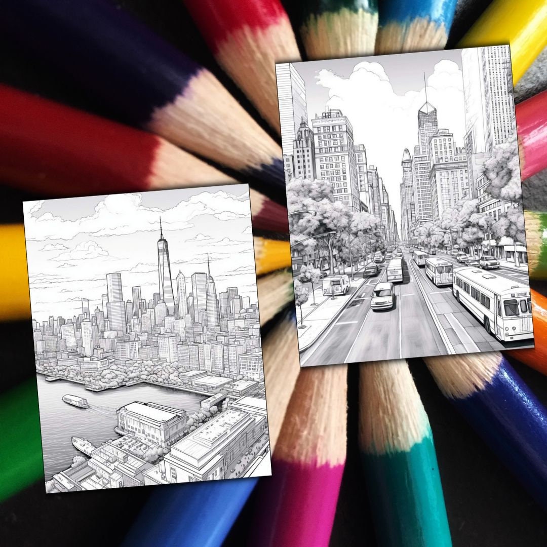 85 NEW YORK CITY Coloring Pages. Street Landscape Coloring Book for Kid ...
