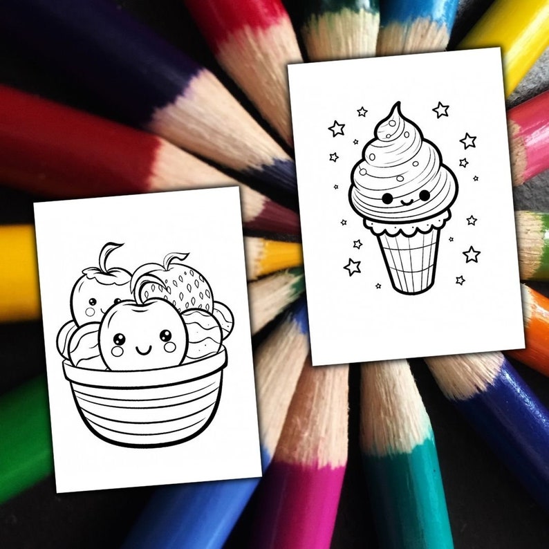 50 KAWAII FOOD Color Pages. Kawaii Food Coloring Book Fot Kid. Coloring ...