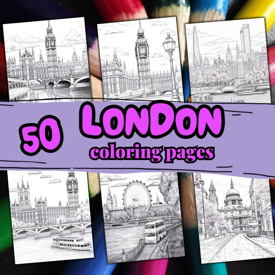50 LONDON Coloring Pages. Street Landscape Coloring Book for Kid ...