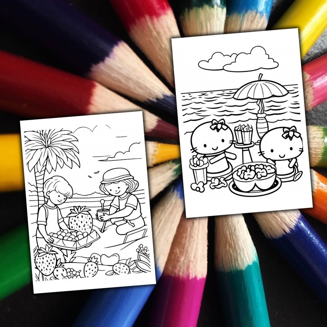 50 SUMMER Coloring Pages. Cartoon Coloring Book for Kid. Printable ...