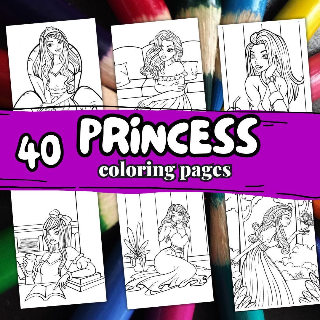 40 Princess Coloring Book Page, A4 Format Coloring Book for Kids, Kid ...