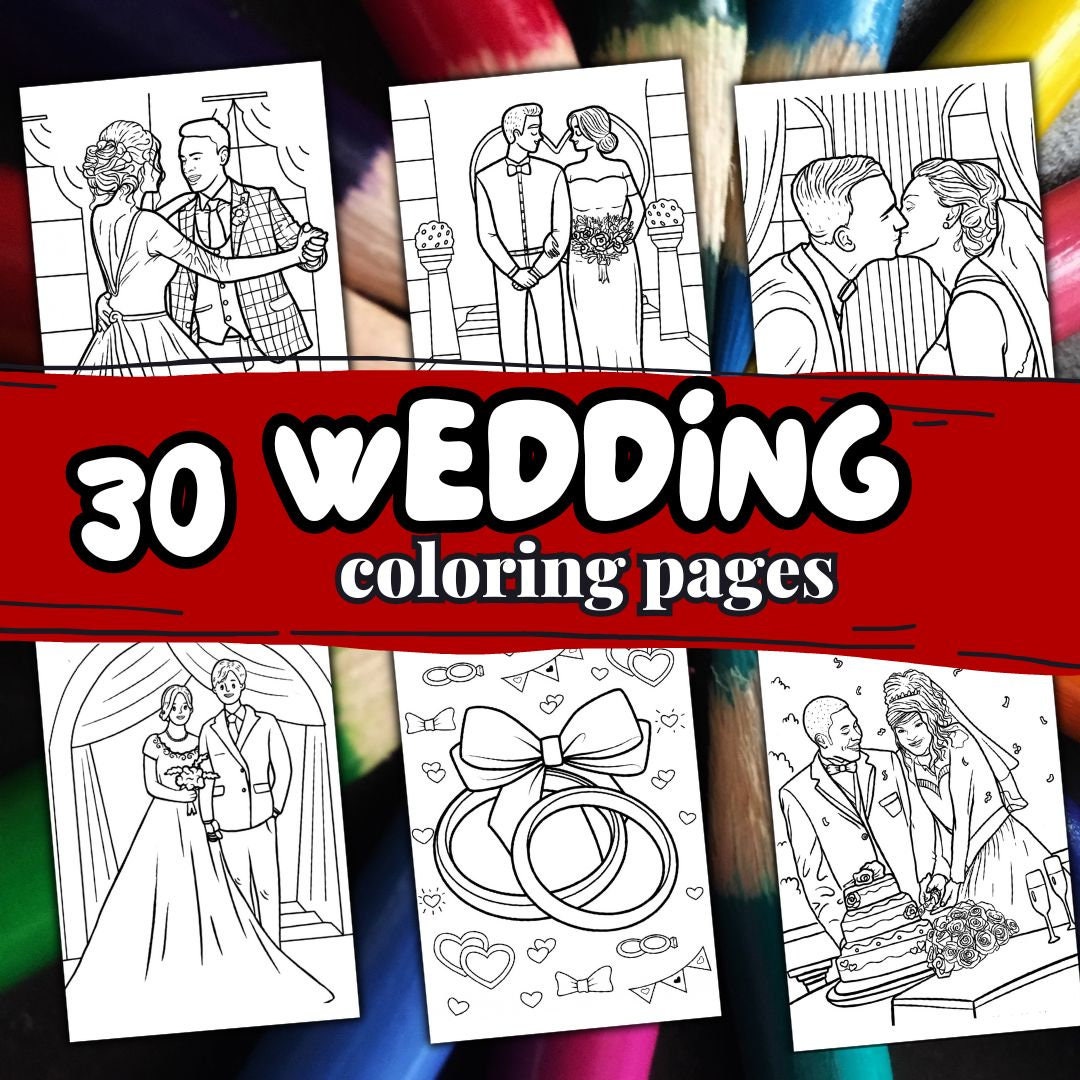 30 WEDDING Coloring Pages. Wedding Coloring Book for Kid. Printable ...