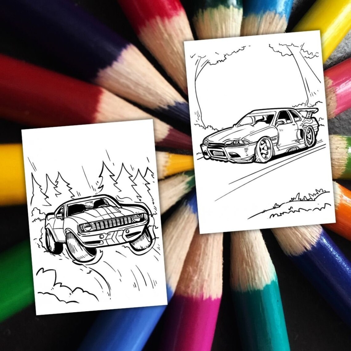 55 CAR Coloring Pages. Cartoon Coloring Book for Kids. Printable ...