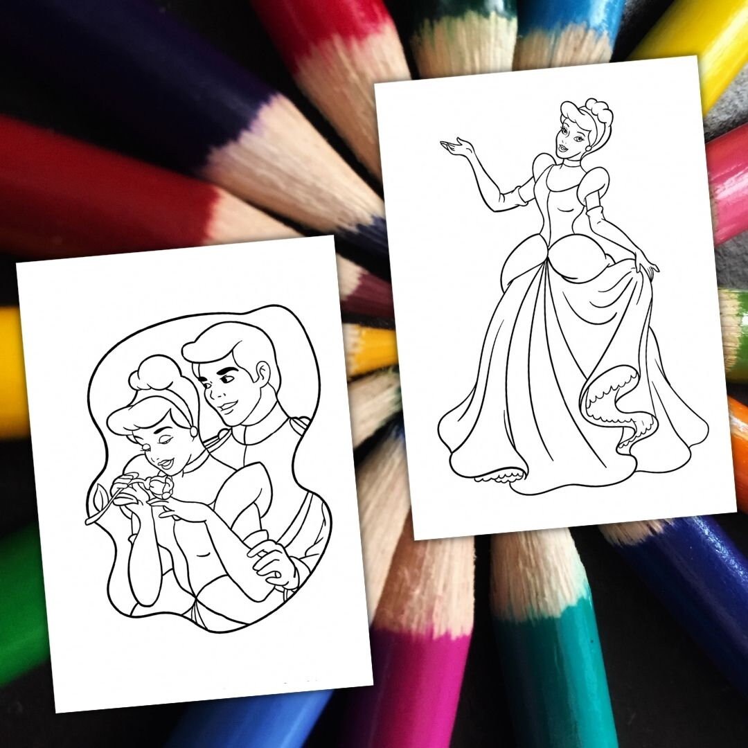 60 CINDERELLA Coloring Pages, A4 Format Coloring Book for Kids, Kid ...