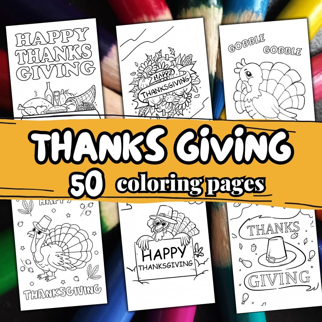 50 THANKS GIVING Coloring Pages. Cartoon Coloring Book for Kids ...