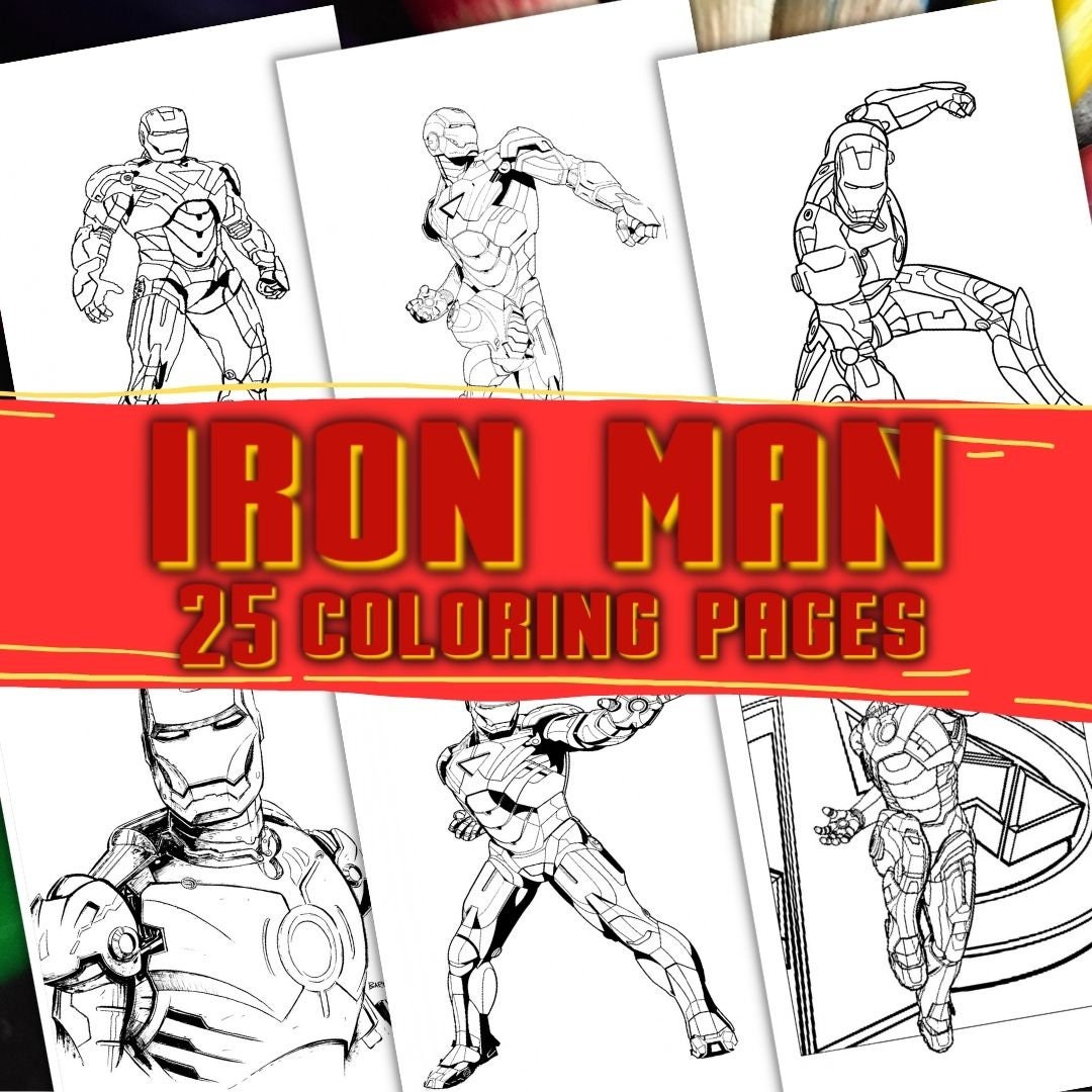 Iron Man 25 Designs Kids Coloring Book Printable Children's Superhero ...
