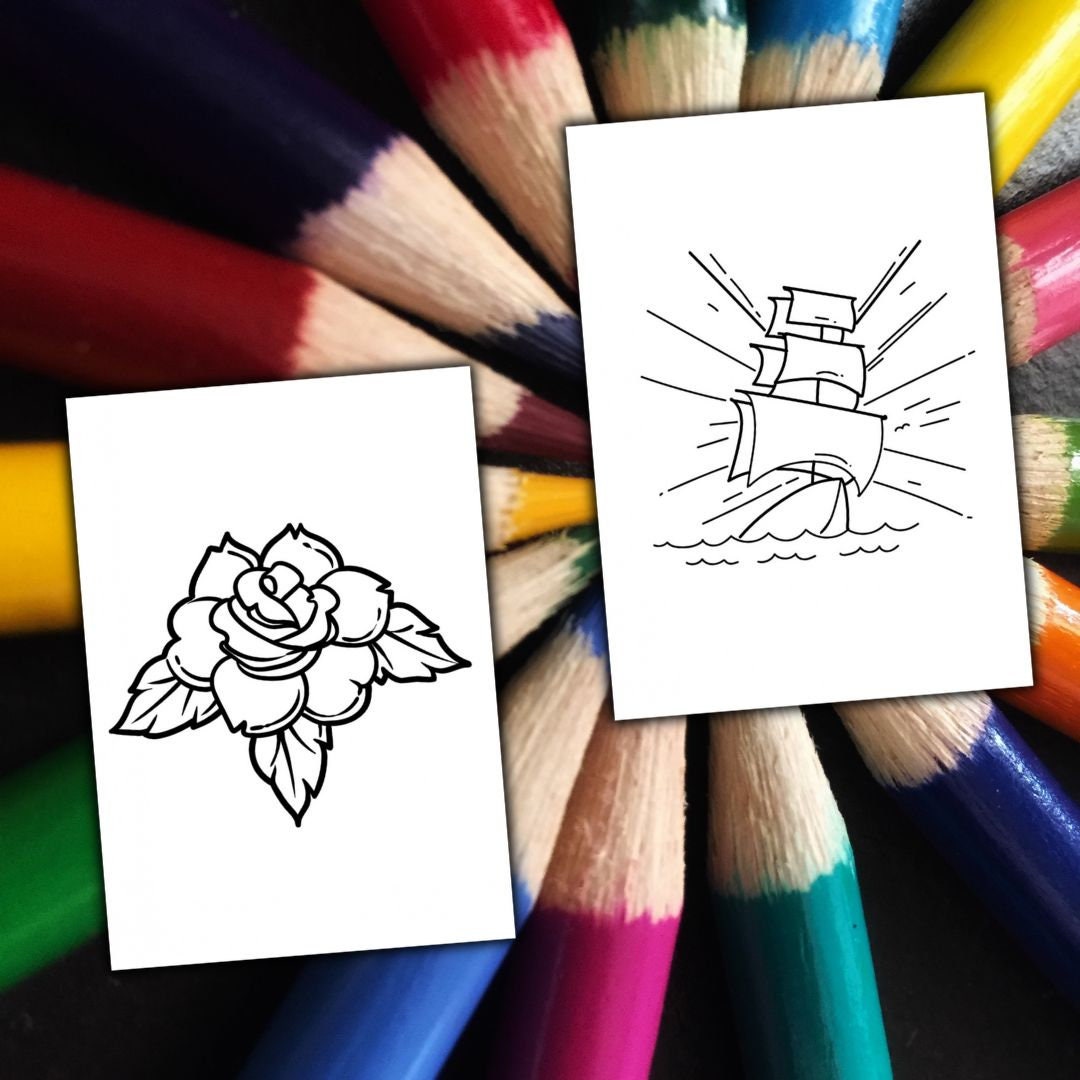 25 TATTOO Coloring Pages. Tattoo Coloring Book for Kids. Printable ...