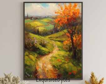 Vintage Spring Landscape Painting, Vibrant Spring Scene With Blossoming ...