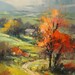 Vintage Spring Landscape Painting, Vibrant Spring Scene With Blossoming ...