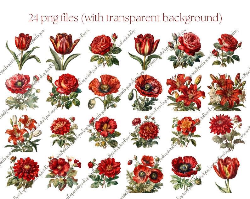 Flower Clipart Mega Bundle, 171 Vintage Flower PNG Paintings Set ...