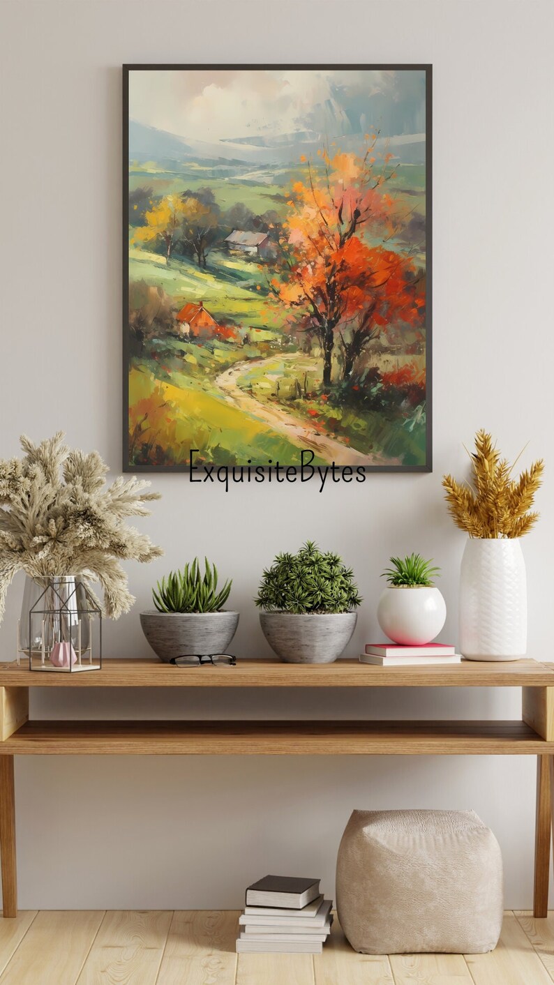 Vintage Spring Landscape Painting, Vibrant Spring Scene With Blossoming ...