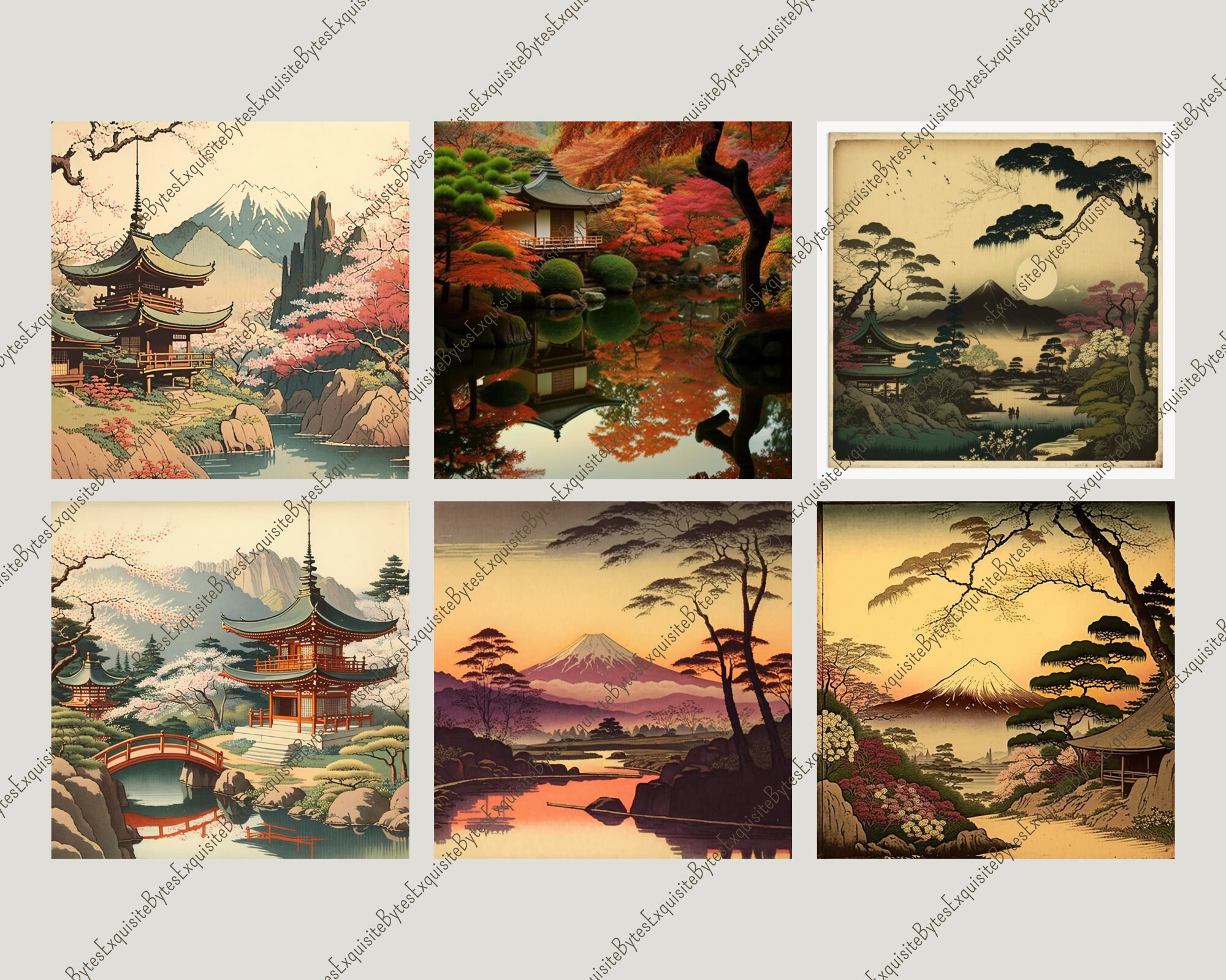 Japanese Landscape Vintage Paintings Bundle, Wall Decor, Printable Art ...