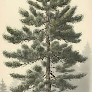 Vintage Pine Tree Illustration, Botanical Art, Rustic Home Decor ...