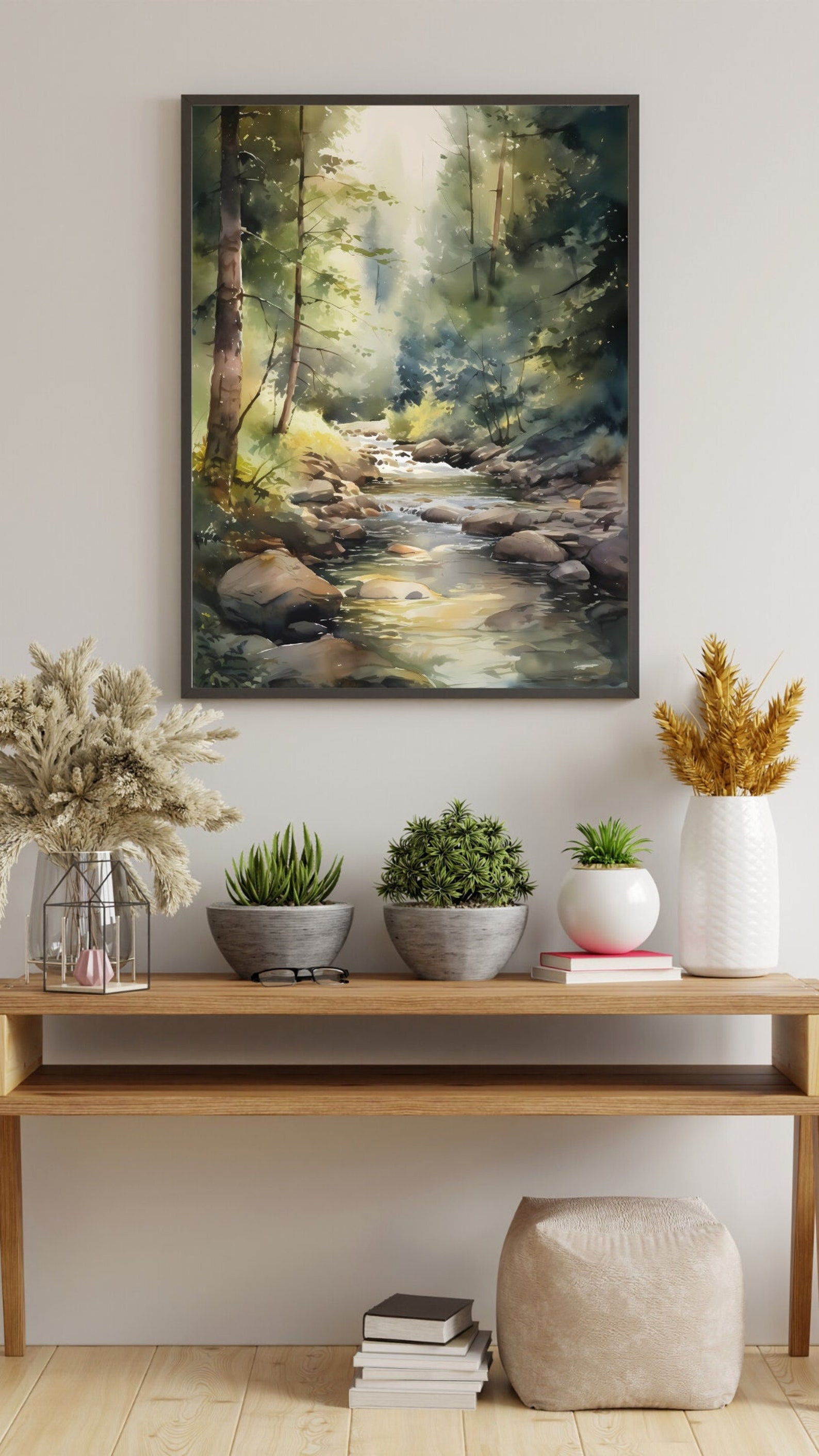 River Painting, Serene Scene in the Woods, Nature Wall Decor, Printable ...