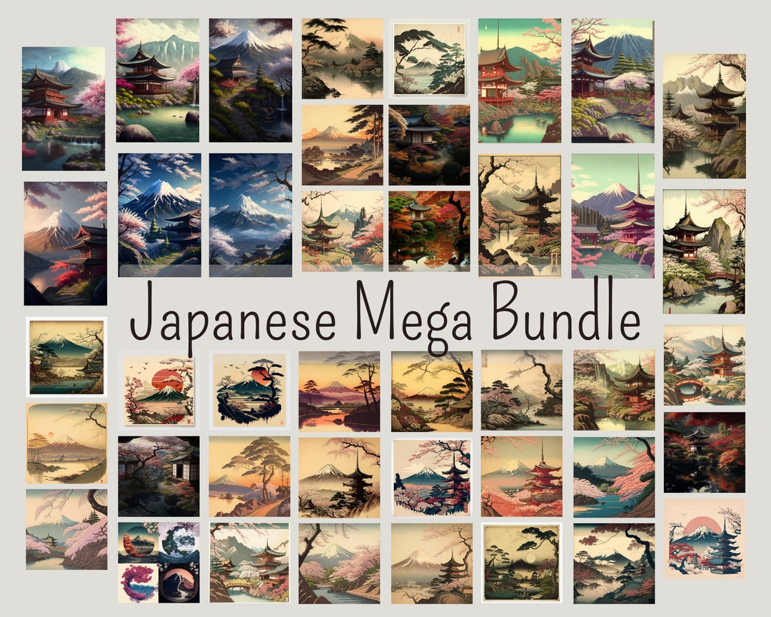 Japanese Landscape Paintings Mega Bundle, Wall Decor, Printable Art ...