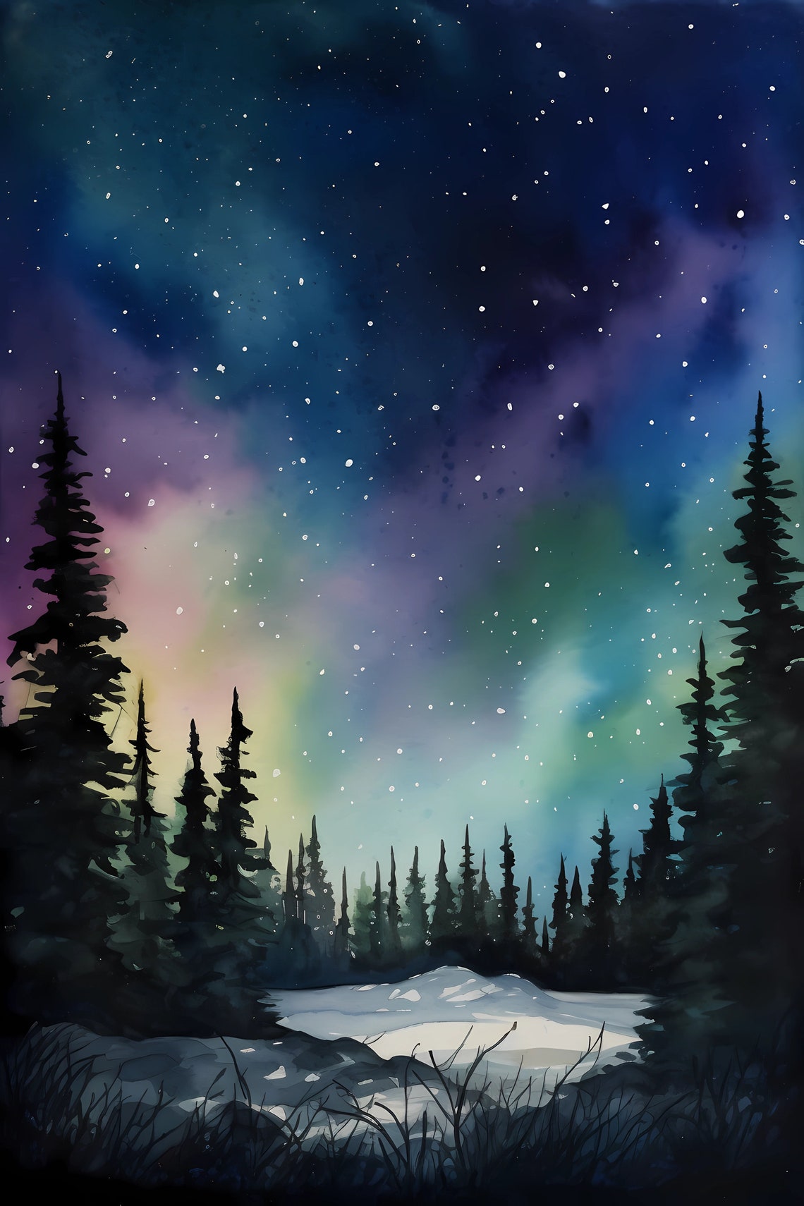 Northern Lights Watercolor Painting, Aurora Borealis, Dreamy Home Decor ...