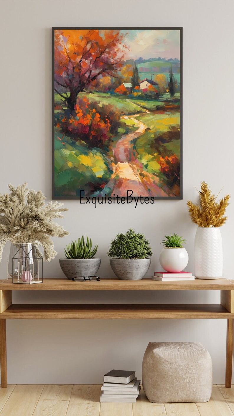 Vintage Spring Landscape Painting, Vibrant Spring Scene With Blossoming ...