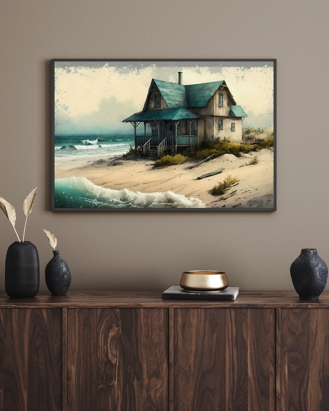 Beach Cottage House Painting, Wall Decor, Printable Wall Art, Coastal ...