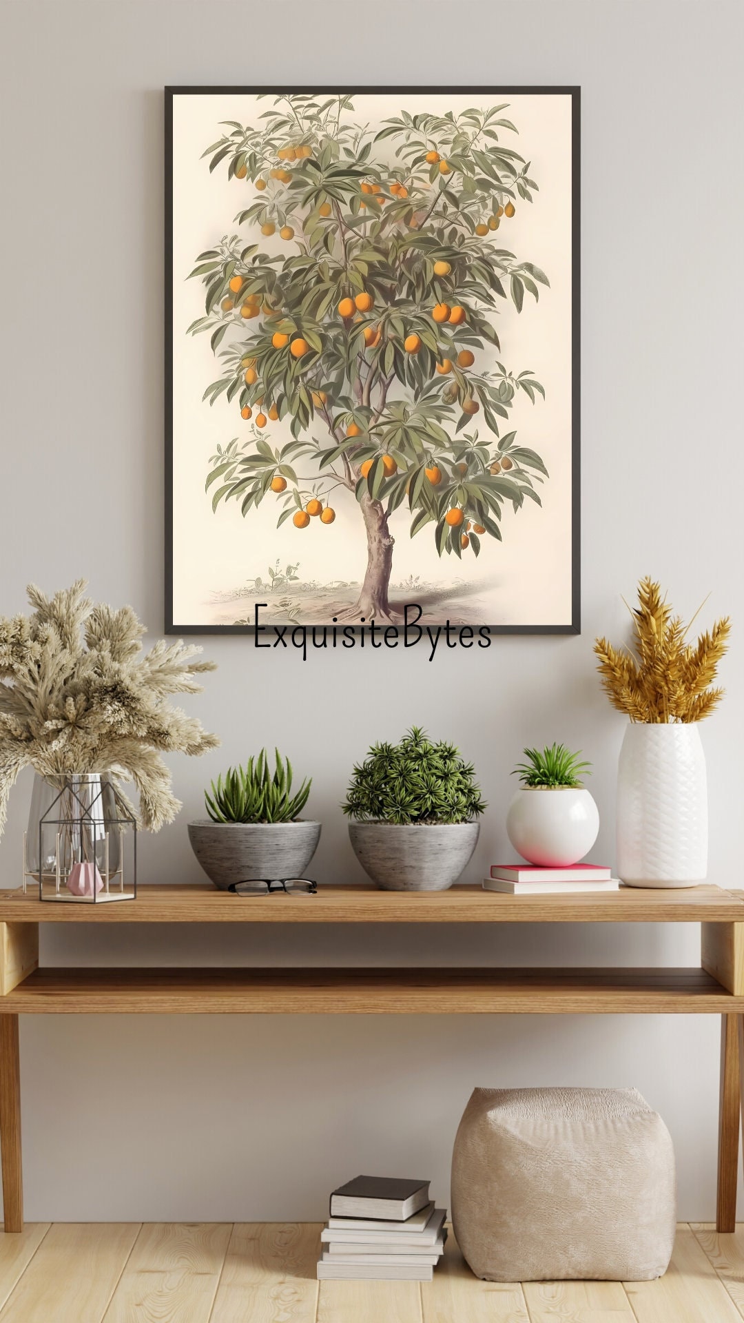 Vintage Orange Tree Illustration, Botanical Art, Rustic Home Decor ...