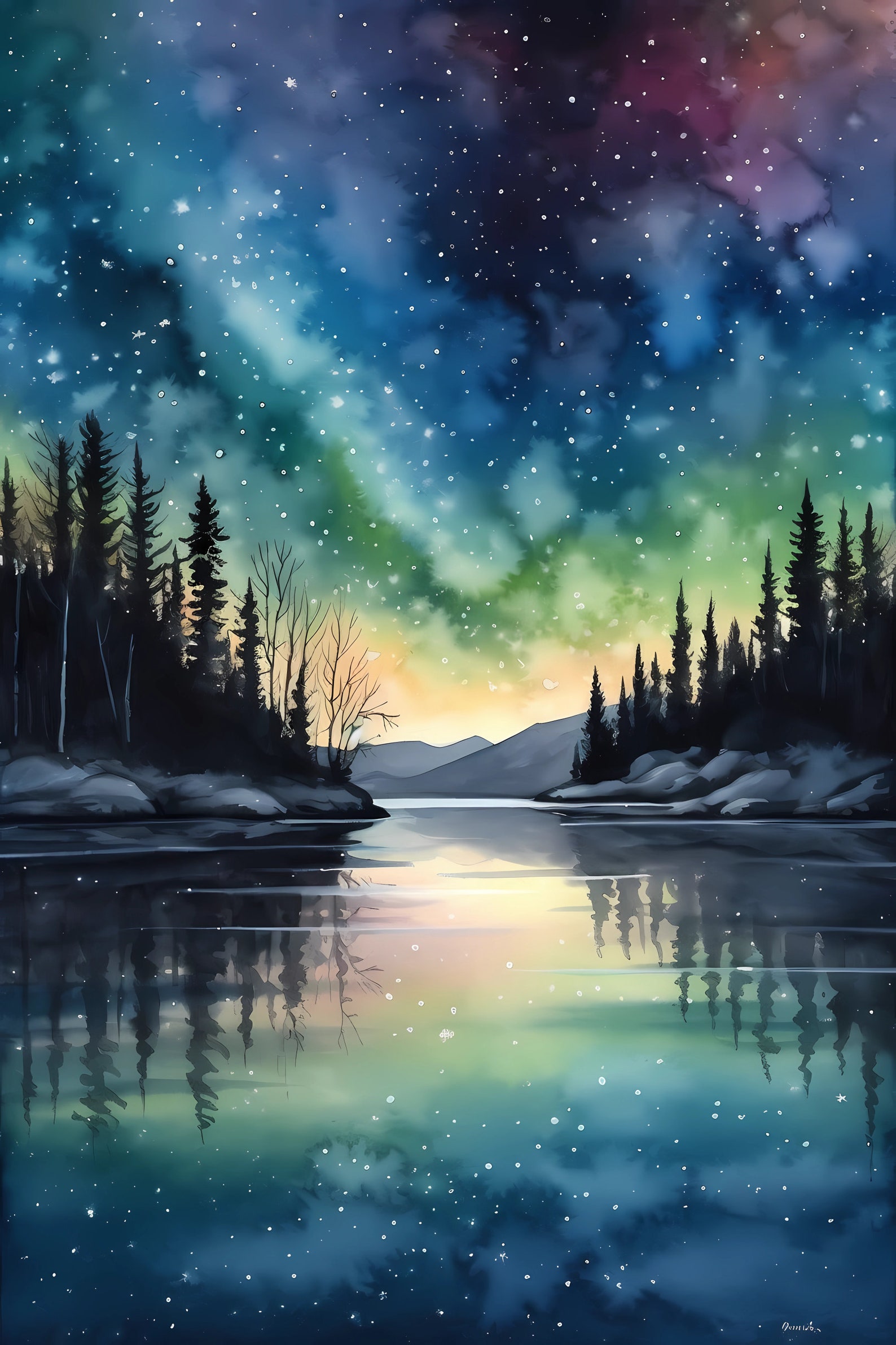 Northern Lights Watercolor Painting, Aurora Borealis, Dreamy Home Decor ...