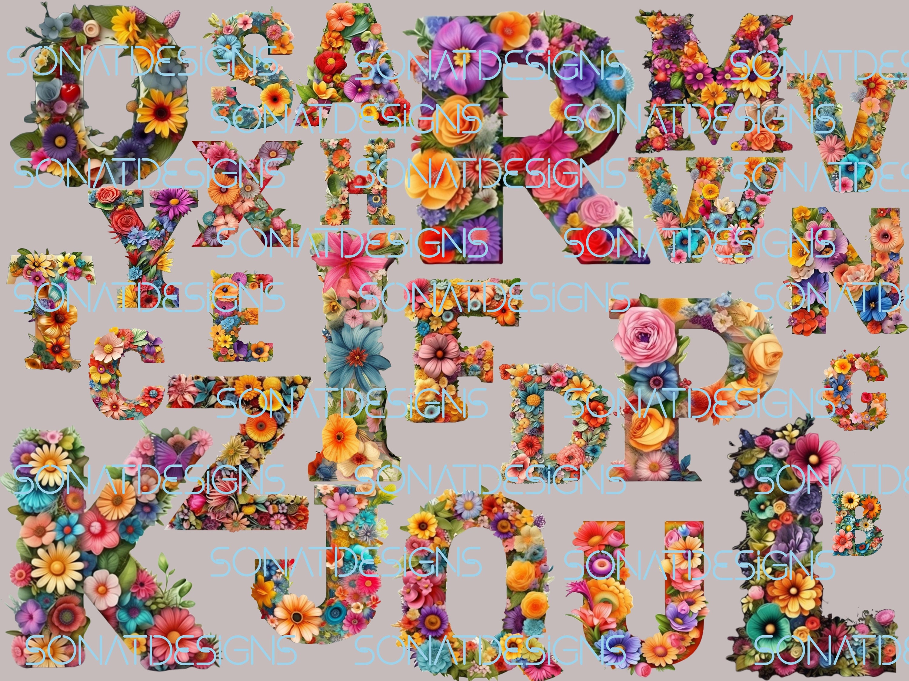 Floral Alphabet Clipart, Floral Letters Bundle Numbers Clipart, Floral ...