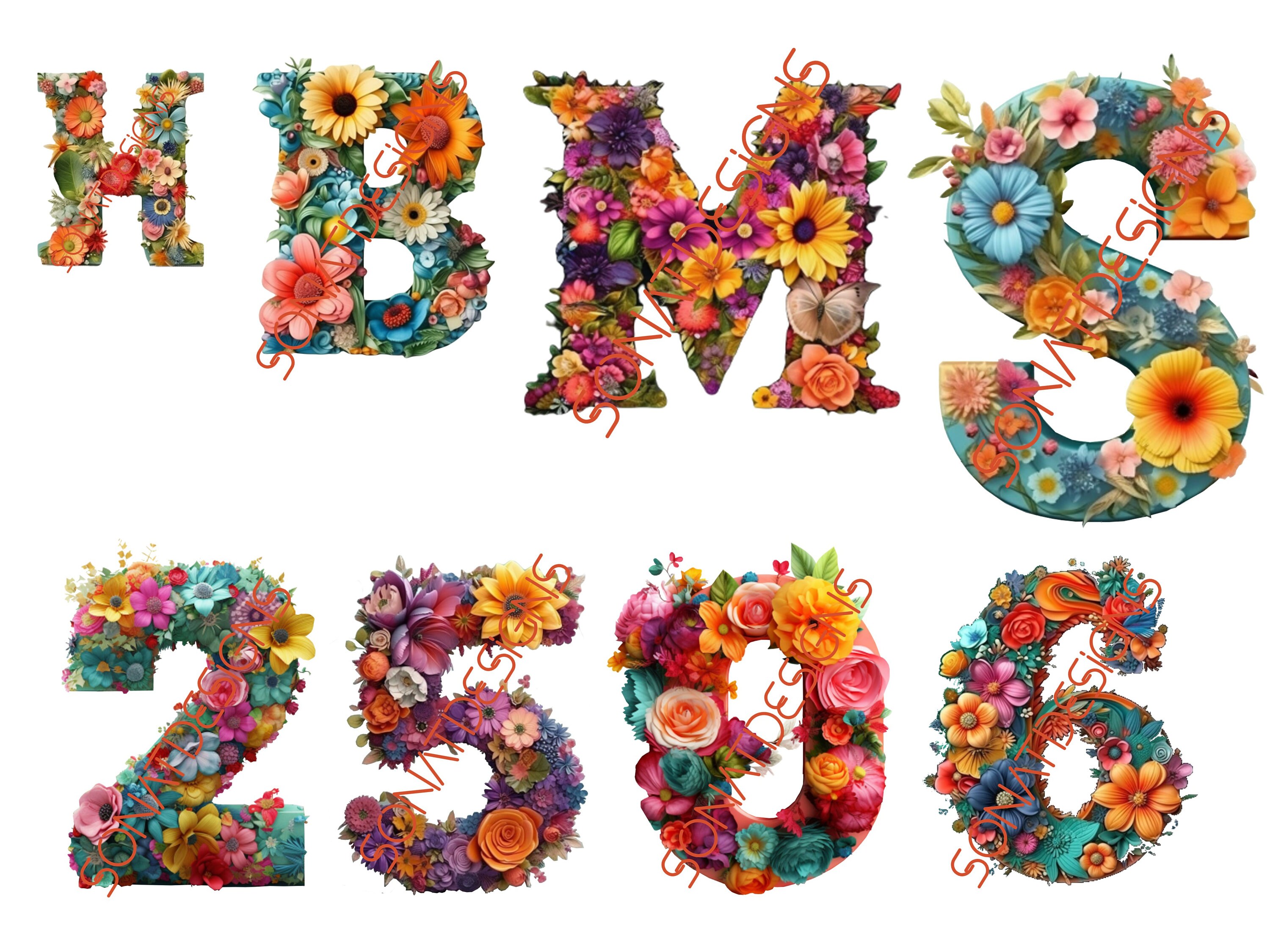 Floral Alphabet Clipart, Floral Letters Bundle Numbers Clipart, Floral ...