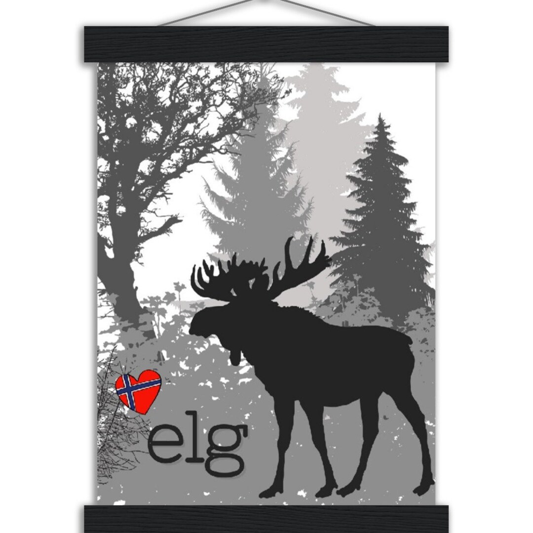 Poster With Moose in the Forest Norwegian Flag Elg Word DIN A Graphic ...