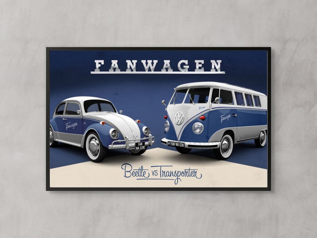 VW Volkswagen Beetle Vs Transporter Vintage Poster Retro - Etsy