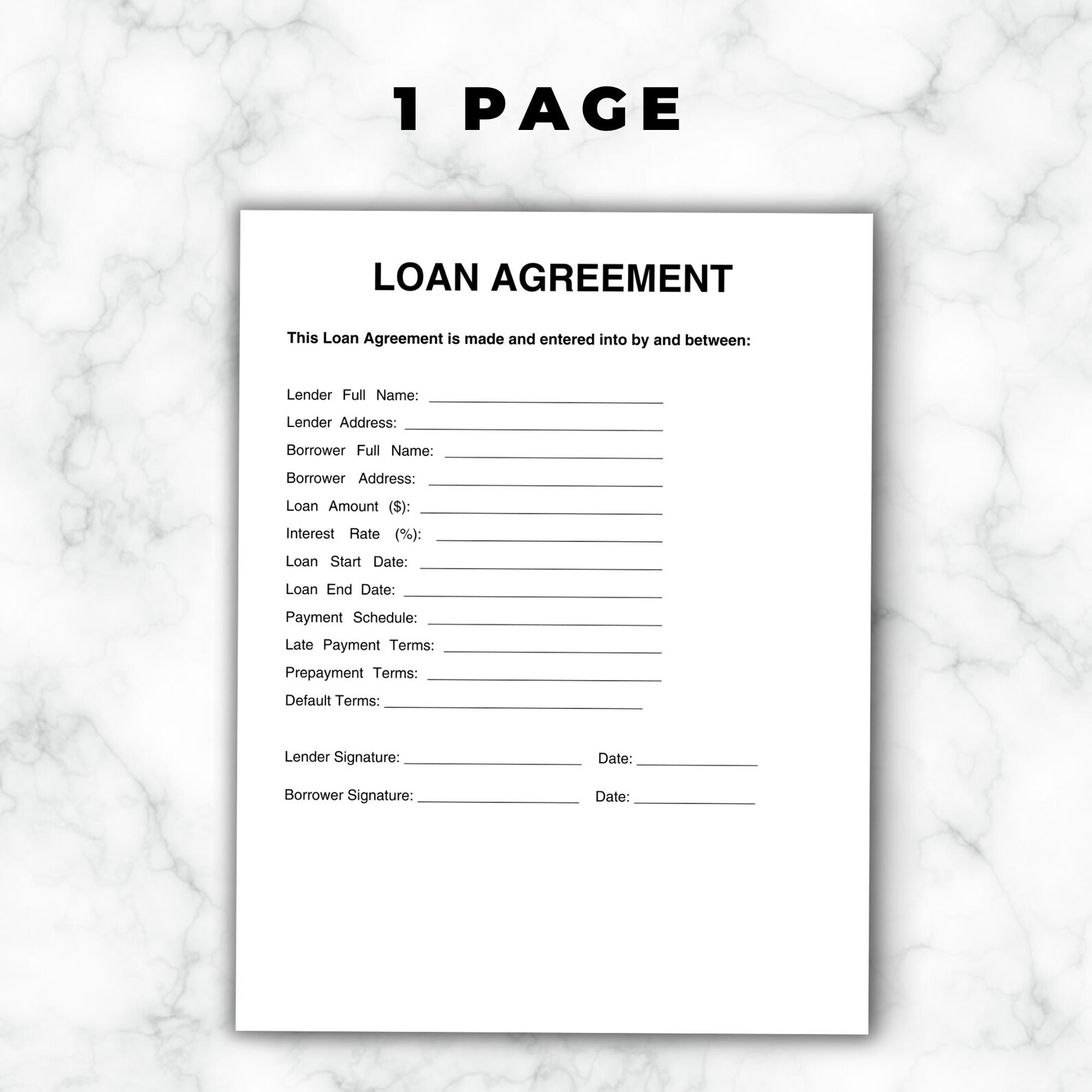 Loan Agreement, Loan Template, Fillable Loan Contract, Personal Loan ...
